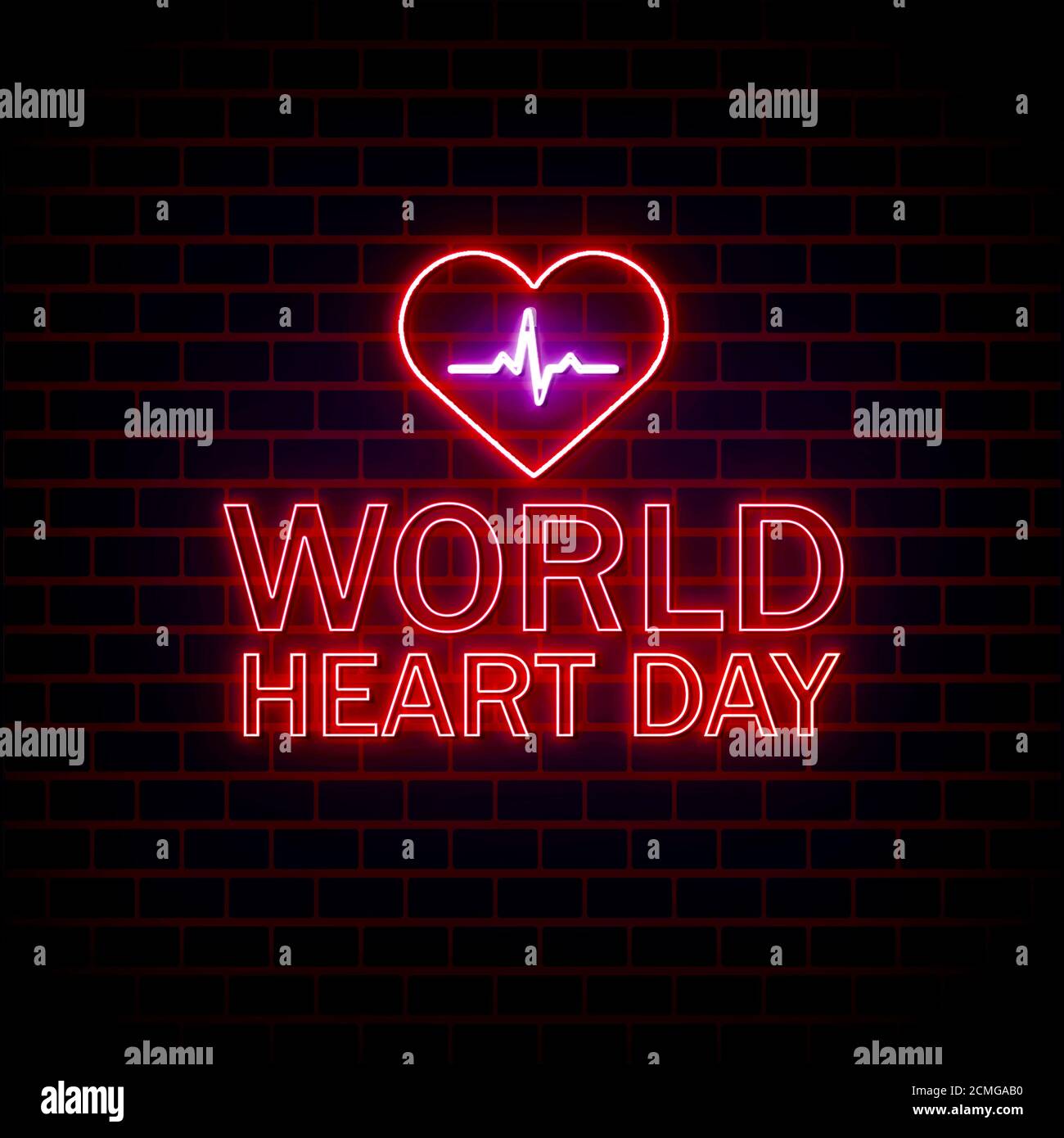 World health day neon sign, design element, light banner 3D Render ...