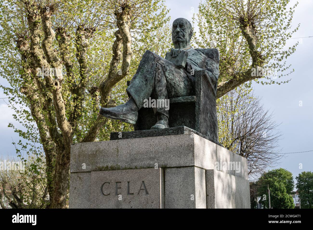 Bronze statue of Camilo Jose Cela in a park. Padron, Galicia Stock ...