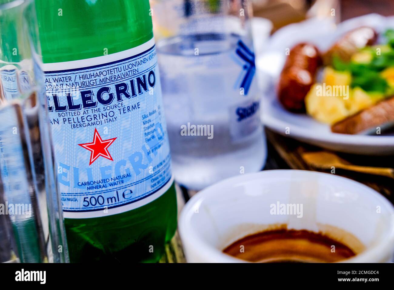 Bottle Of Cold Chilled Refreshing Pellegrino Sparkling Mineral Water Stock Photo - Alamy