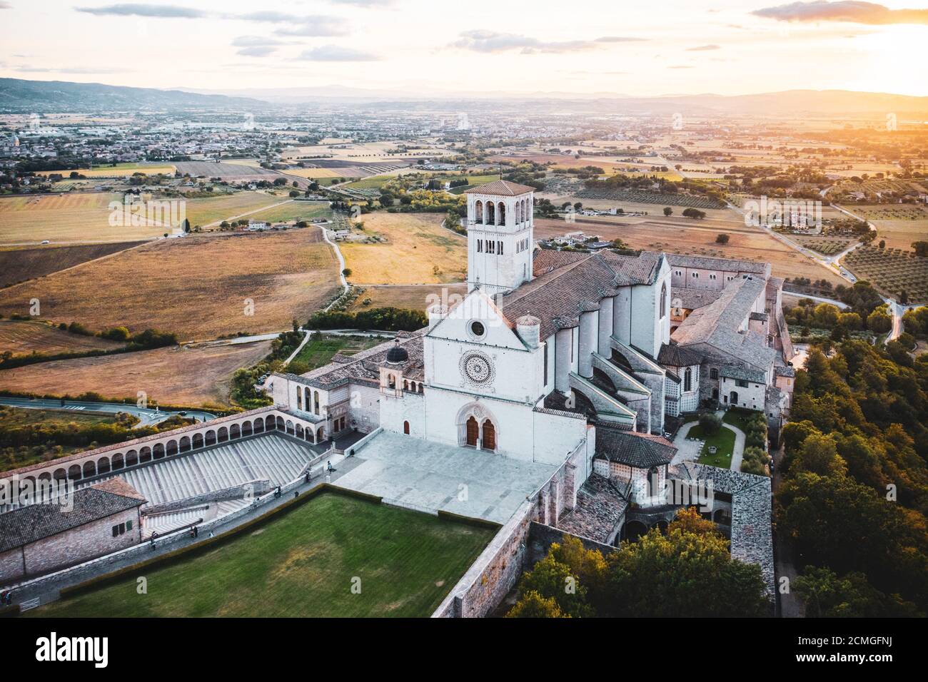 ITALY, UMBRIA, ASSISI: Aerial view of the San Francesco d’Assisi ...
