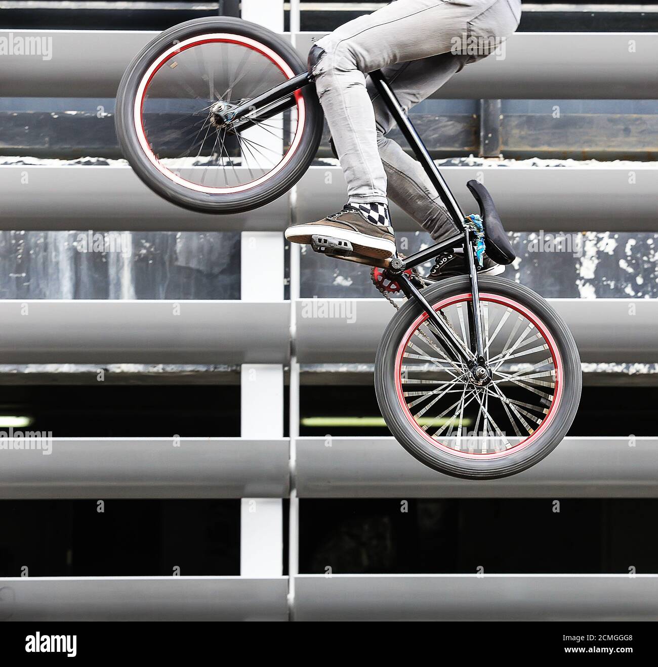 cyclist jump on bicycle closeup detail Stock Photo - Alamy