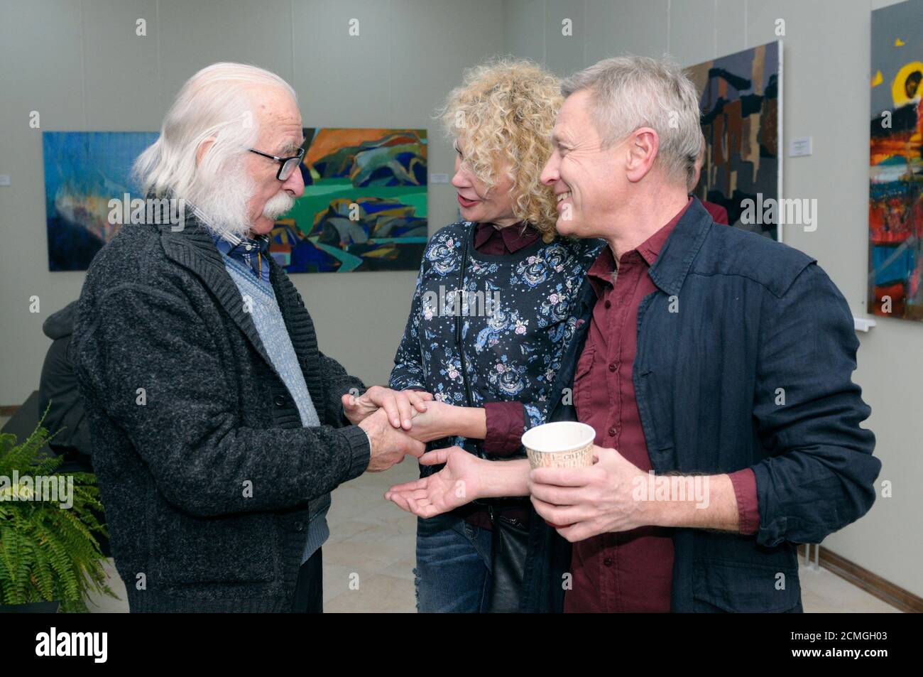 Famous Ukrainian painter Ivan Marchuk giving an interview during his ...