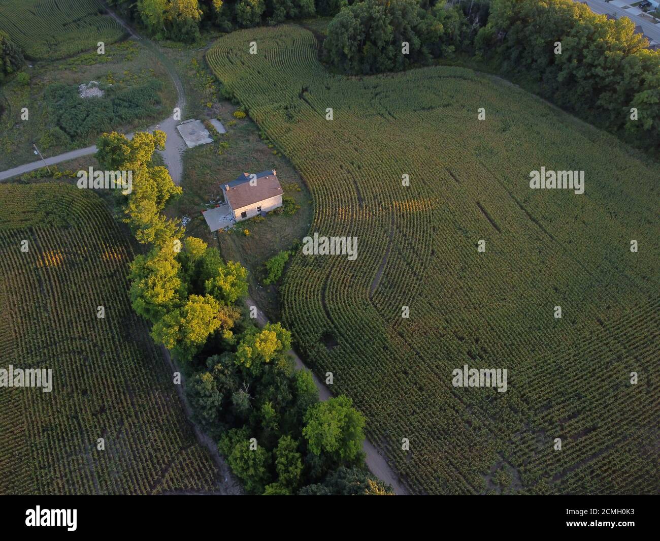 Aerial view of fields at sunset Stock Photo - Alamy