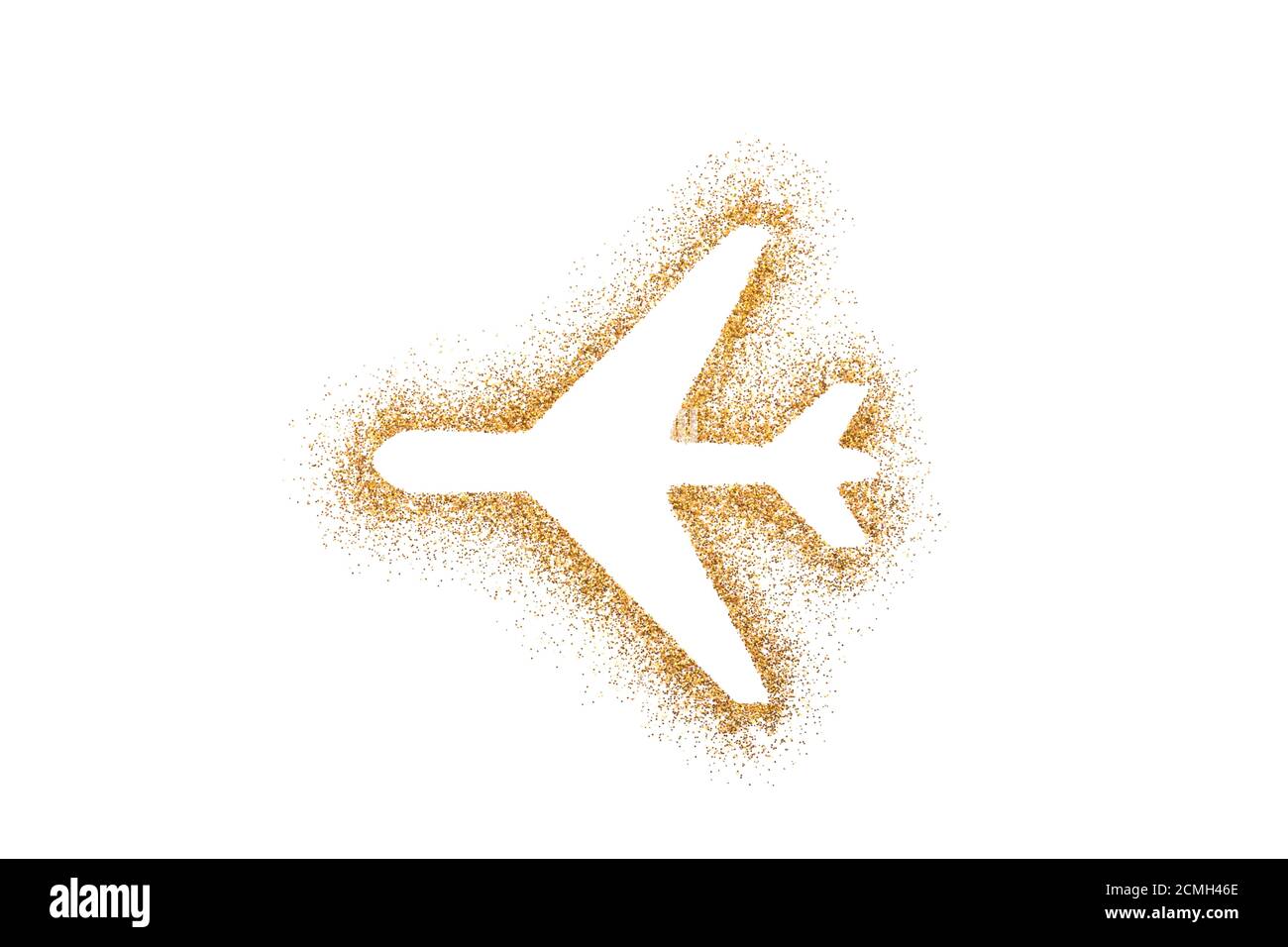 Airplane shape on golden glitter over white background Stock Photo - Alamy