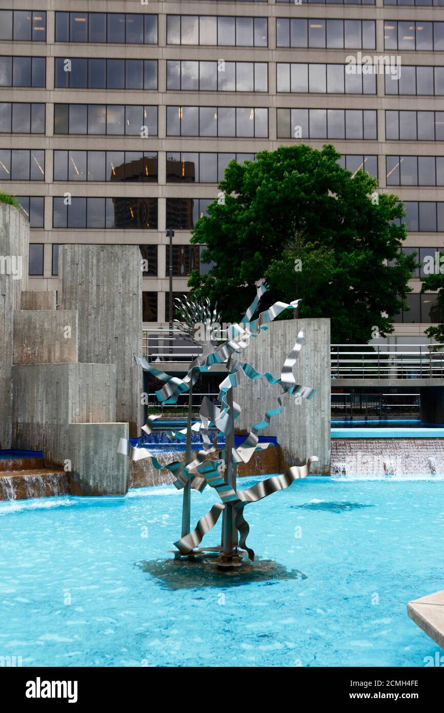 Steel statue and part of McKeldin Fountain in McKeldin Square ...