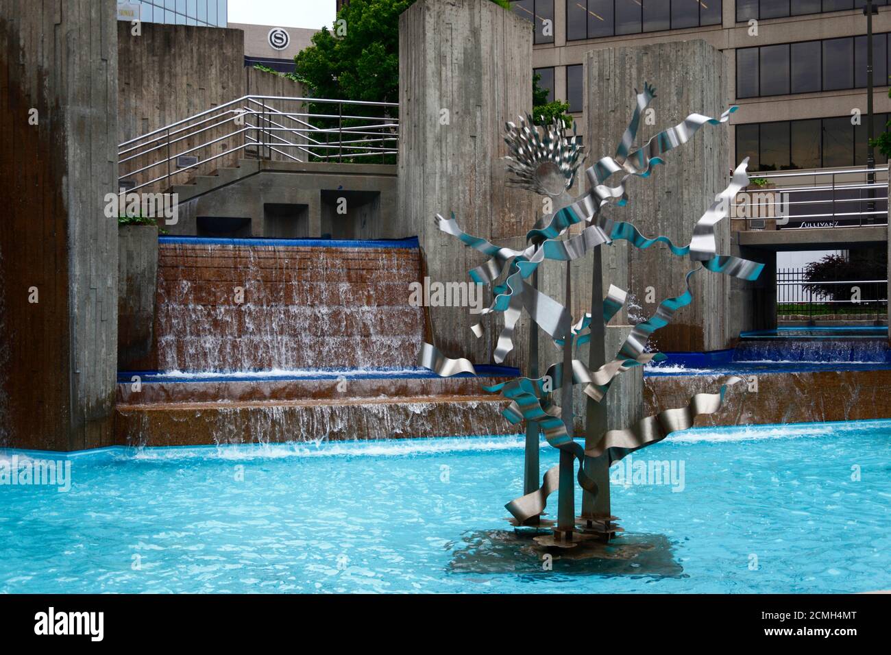 Steel statue and part of McKeldin Fountain in McKeldin Square ...