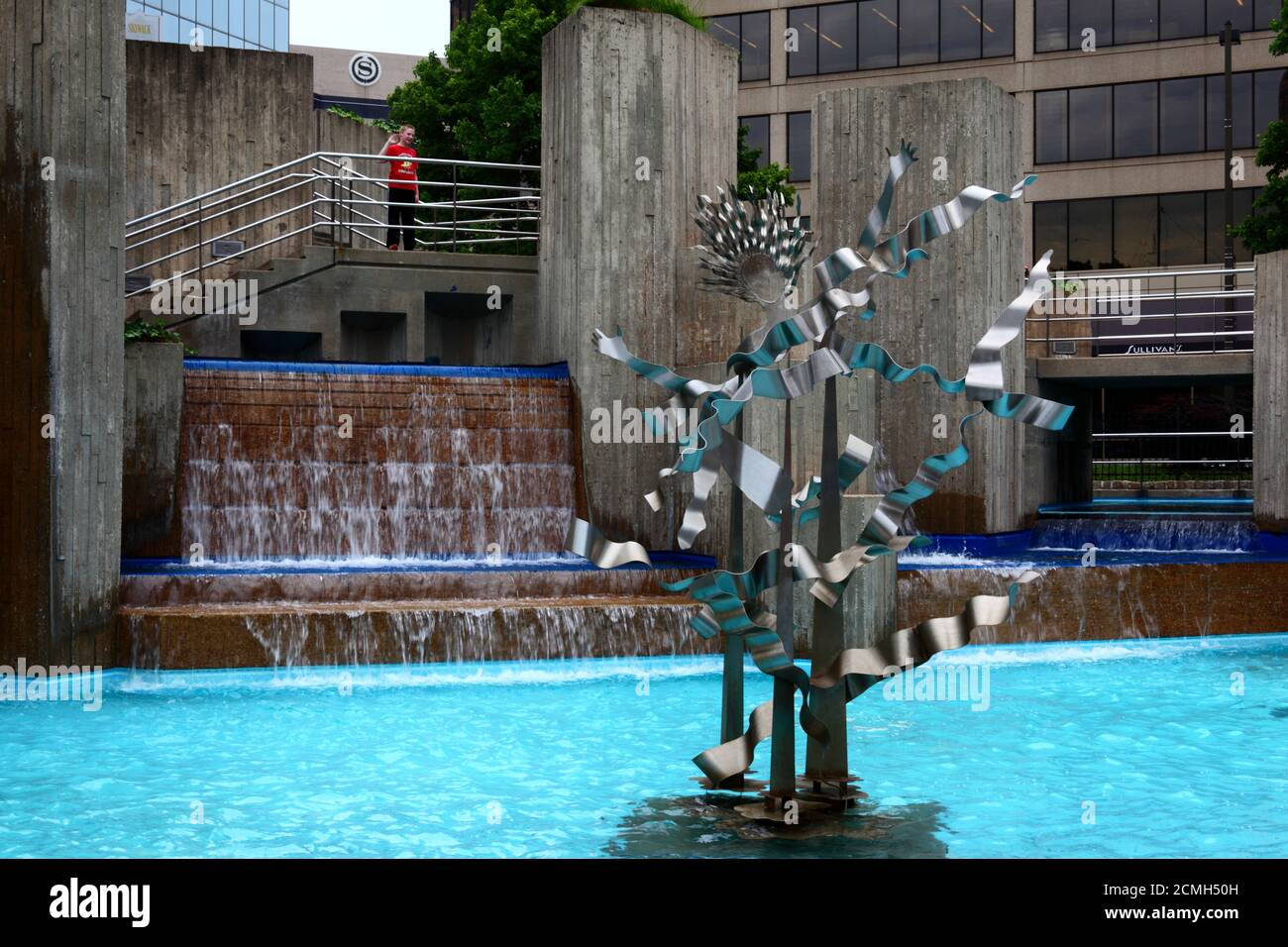 Steel statue and part of McKeldin Fountain in McKeldin Square ...