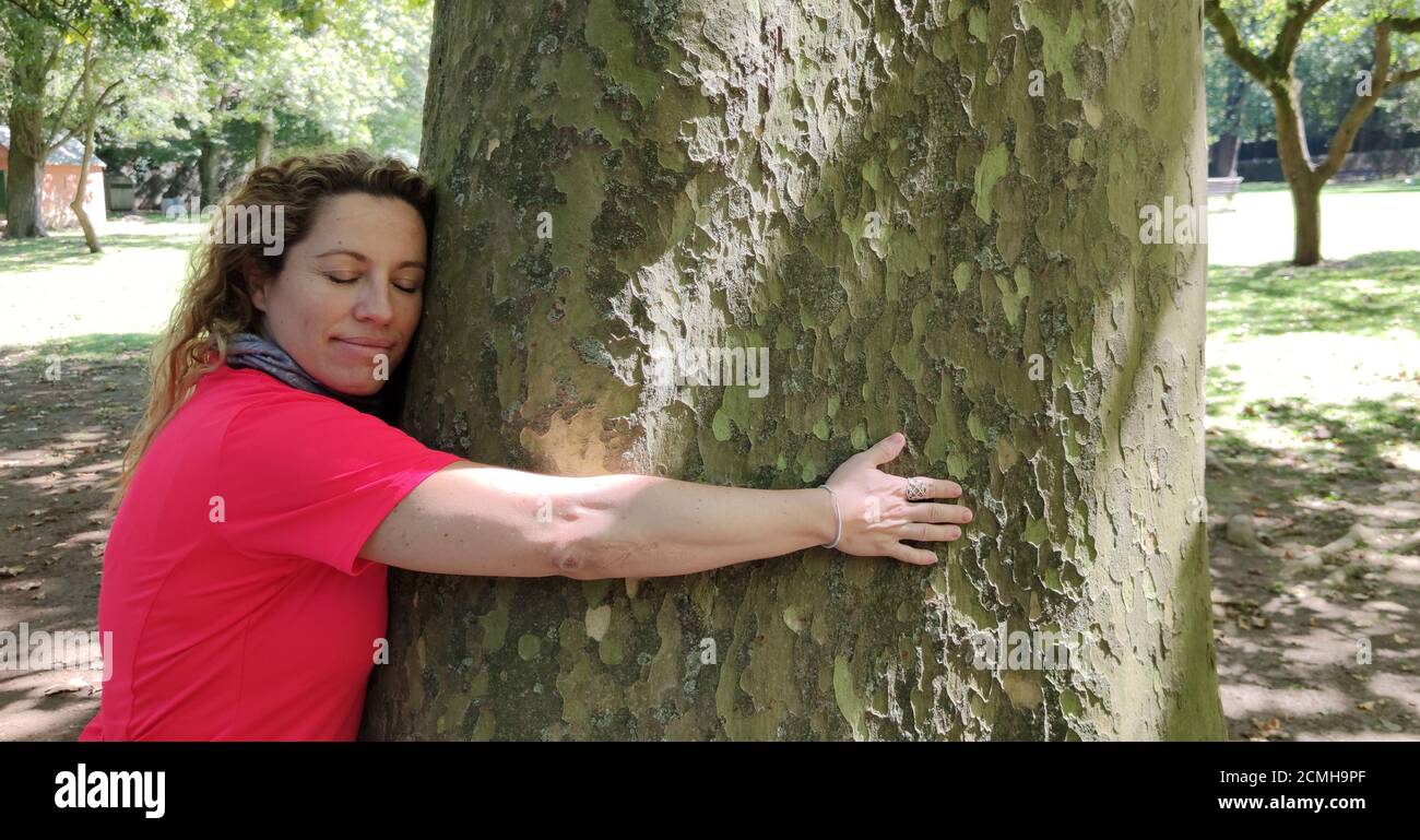 trees hug therapy well for health Stock Photo - Alamy