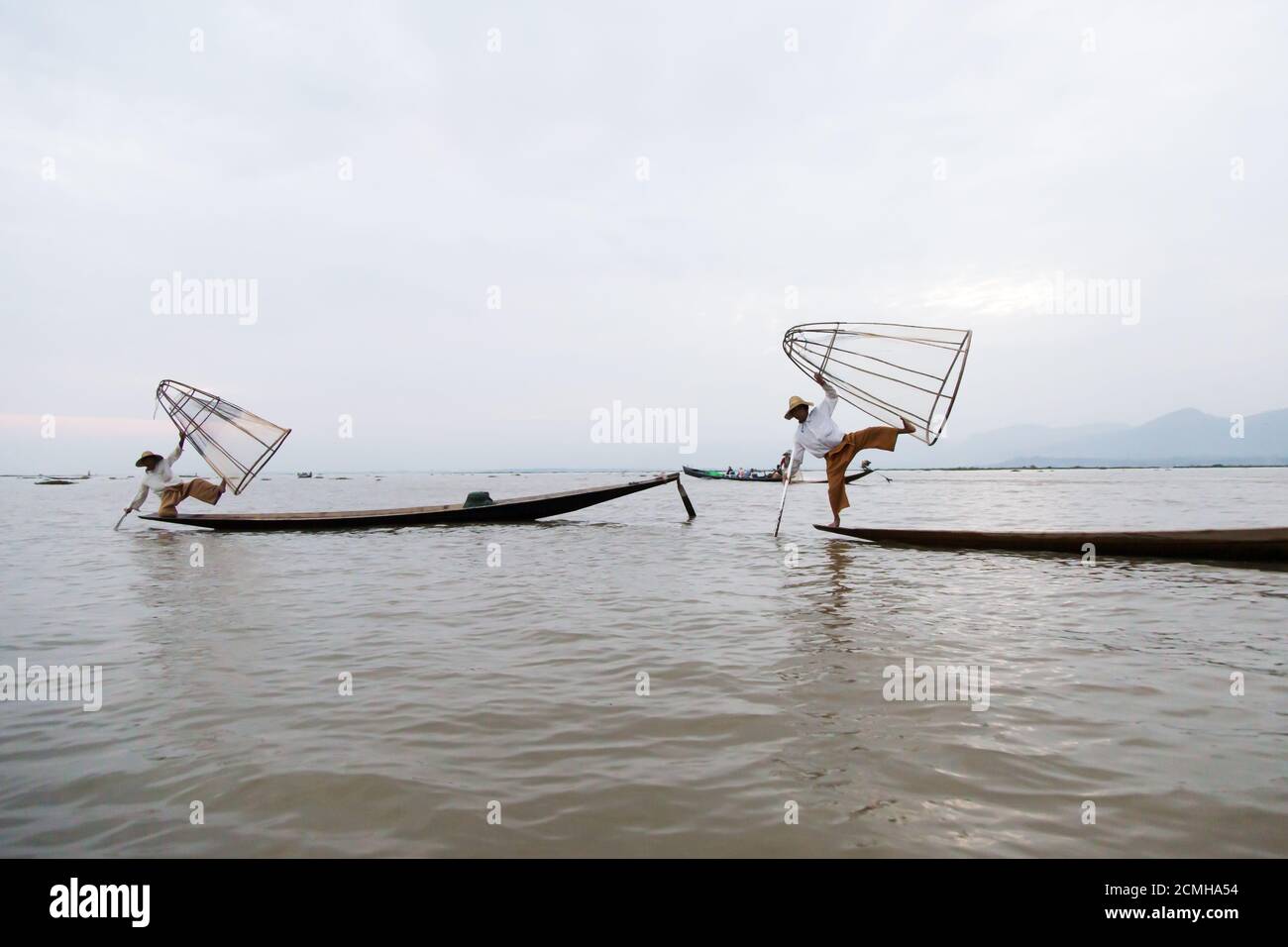Inle Lake Myanmar 12/16/2015 Intha fisherman using traditional cone ...