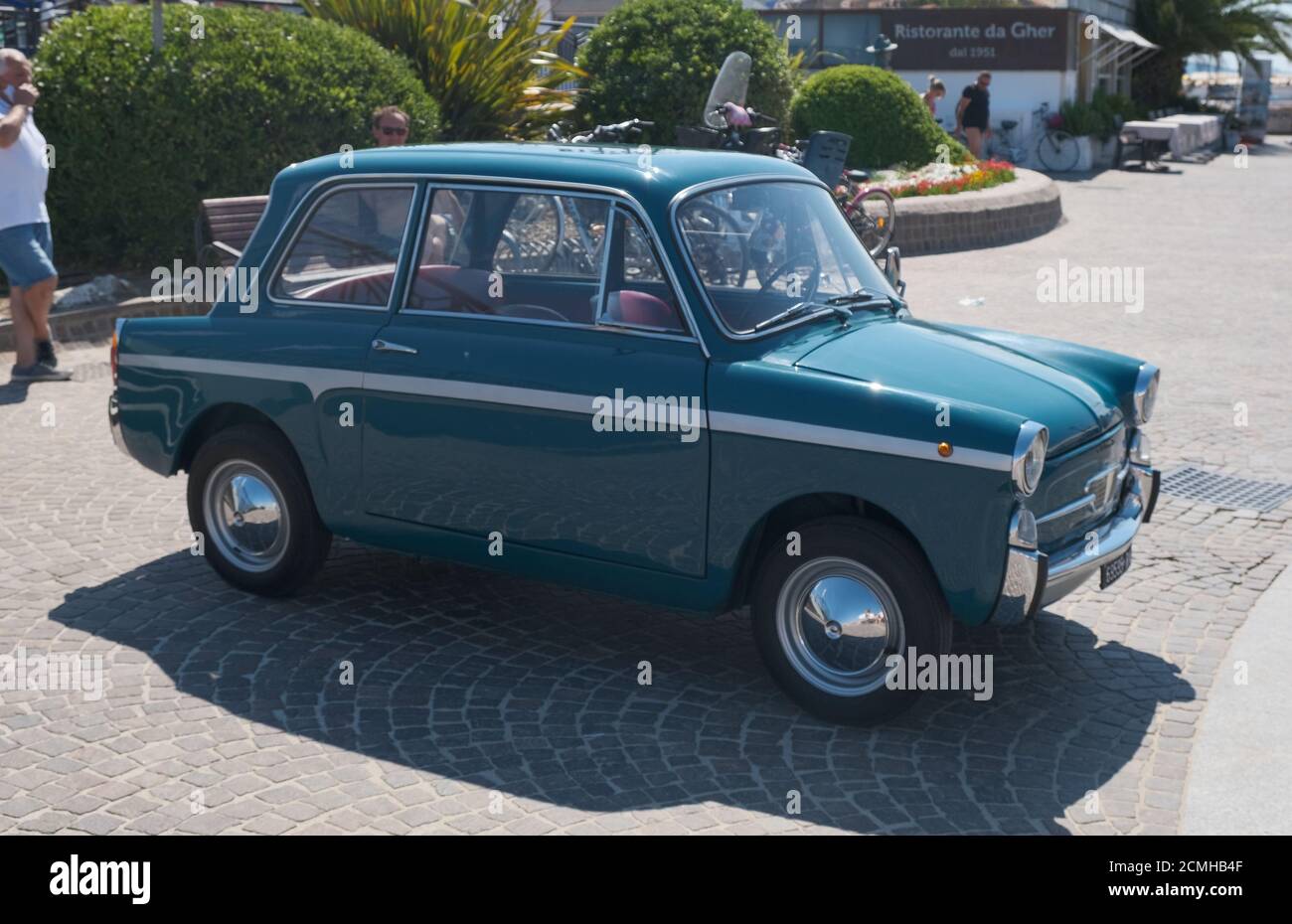 italian old blue car on sidewalk Bianchina Stock Photo - Alamy