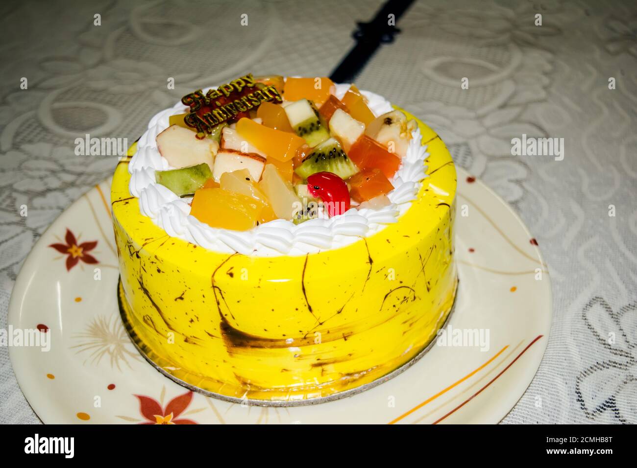 Tasty yellow Fruit Cake with vanilla flavor Stock Photo - Alamy