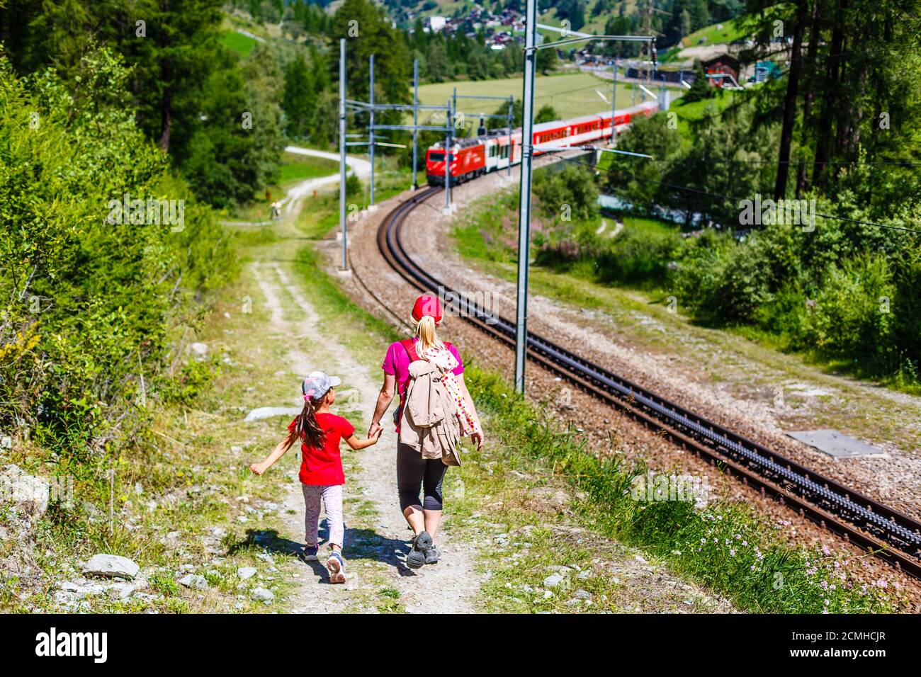 Swiss mountain train crossed Alps, railway in the mountains Stock Photo ...