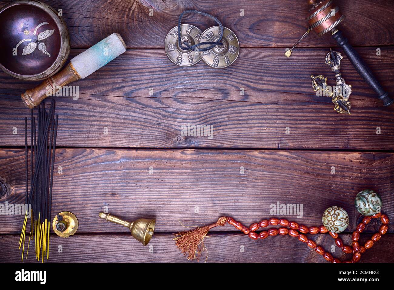 Tibetan musical instruments for meditation and relaxation Stock Photo ...