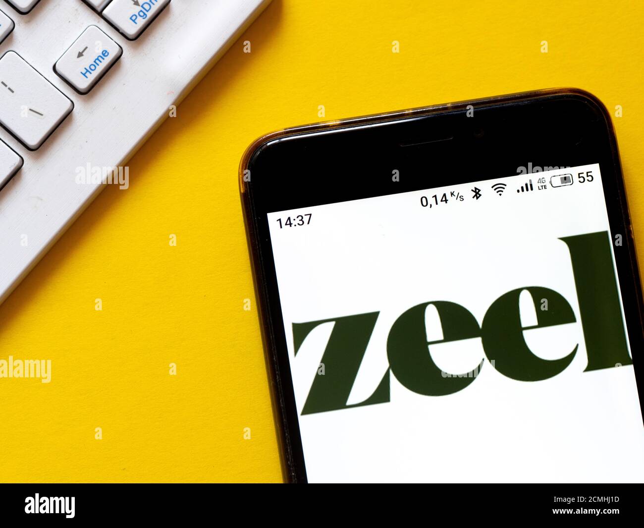 In this photo illustration a Zeel logo is seen displayed on a ...