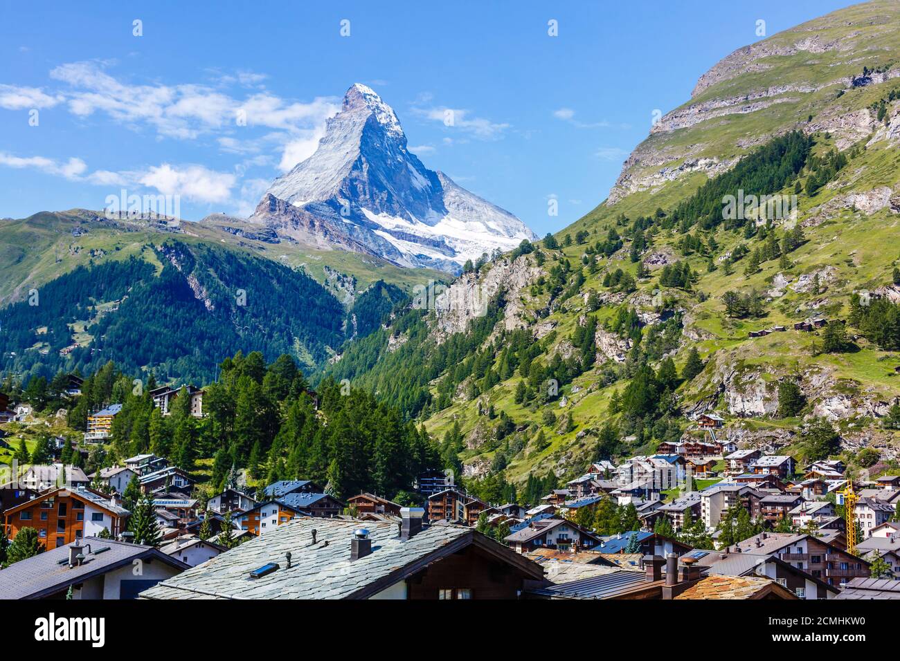 Beautiful view of old village with Matterhorn peak background in ...