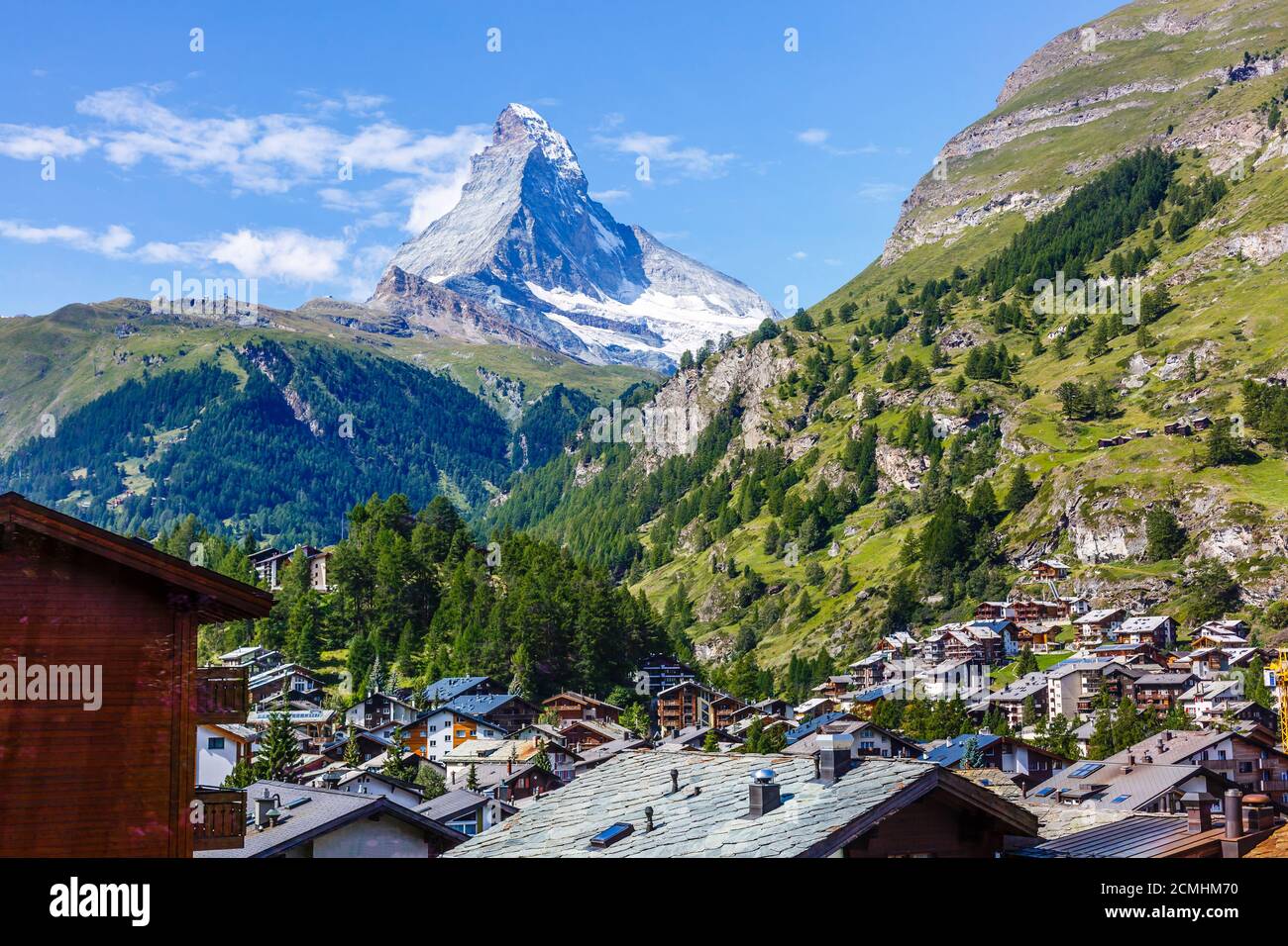 Beautiful view of old village with Matterhorn peak background in ...