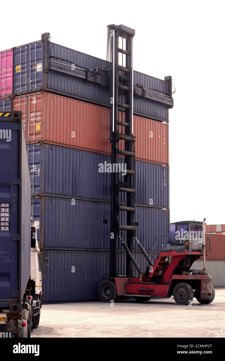 Container. Industrial crane loading Containers in a Cargo freight ship ...