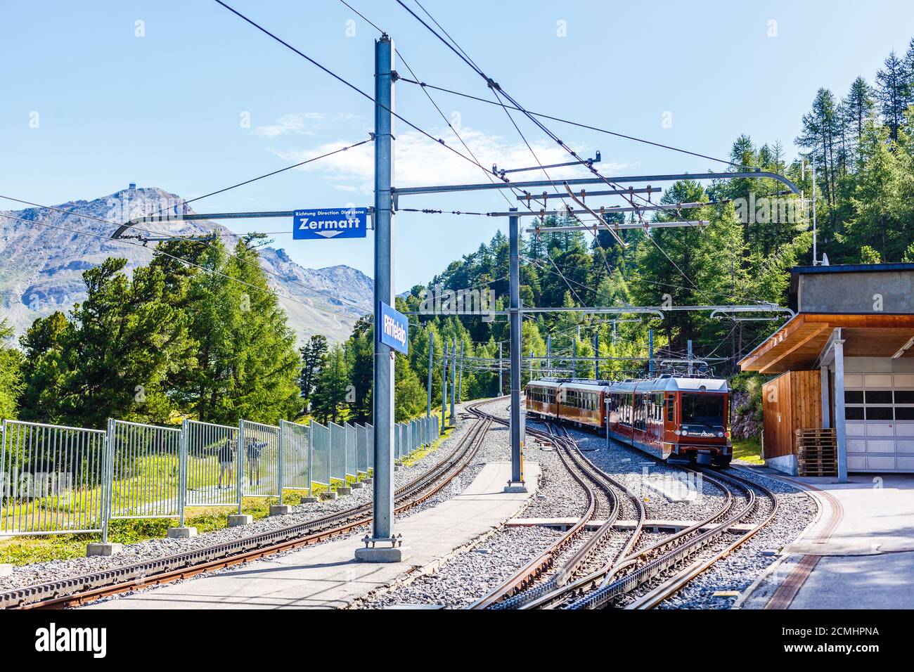 Swiss mountain train crossed Alps, railway in the mountains Stock Photo ...