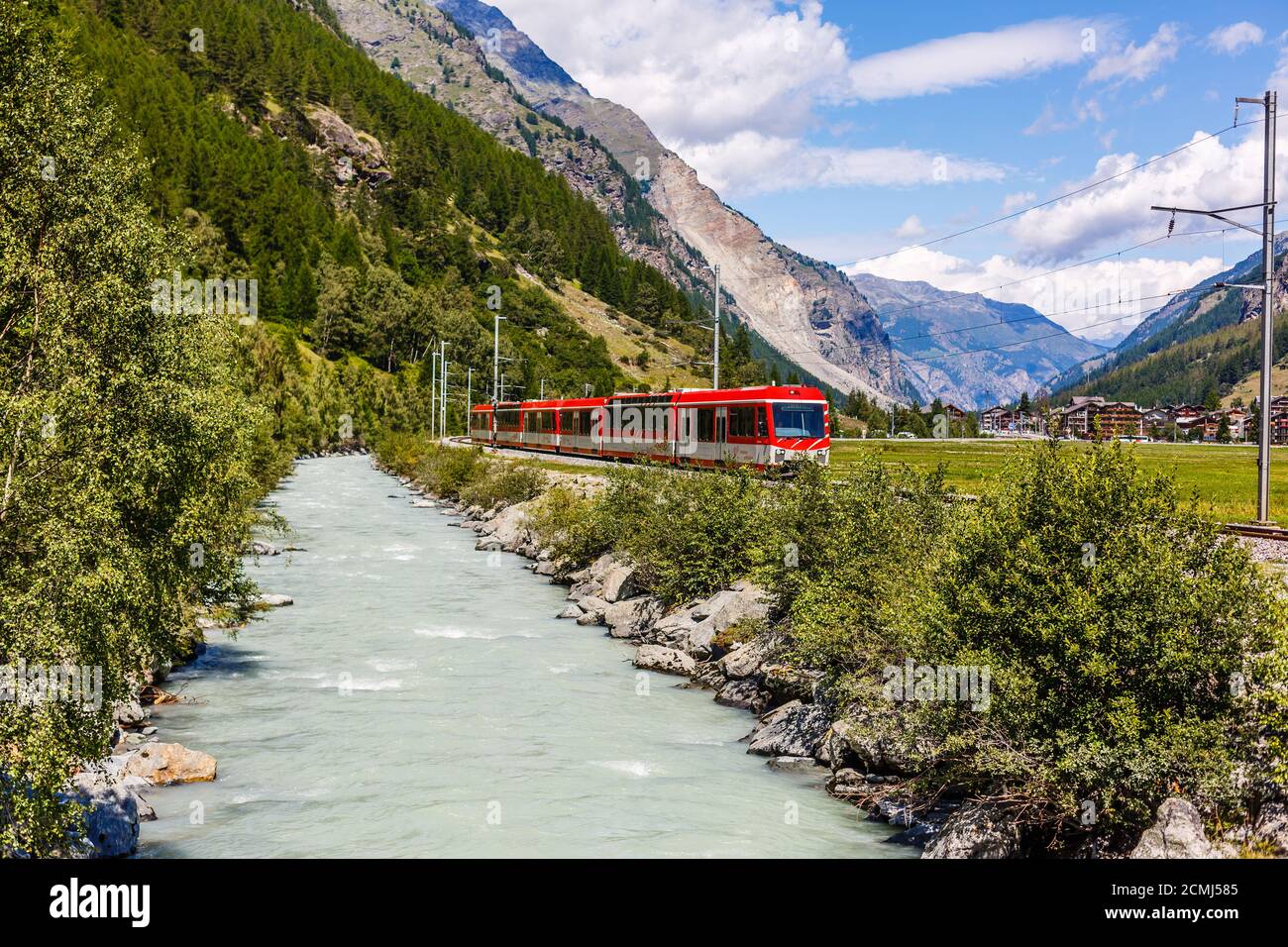 Swiss mountain train crossed Alps, railway in the mountains Stock Photo ...