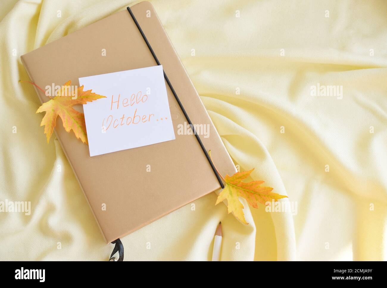 Hello October on Paper Note on texture background Stock Photo - Alamy
