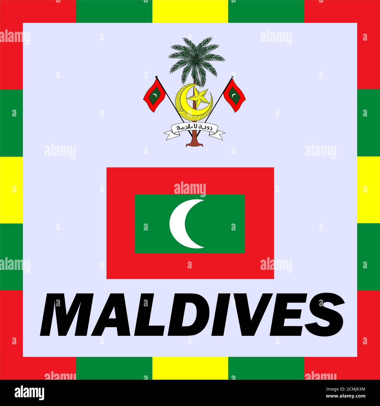 Official ensigns, flag and coat of arm of Maldives Stock Photo - Alamy