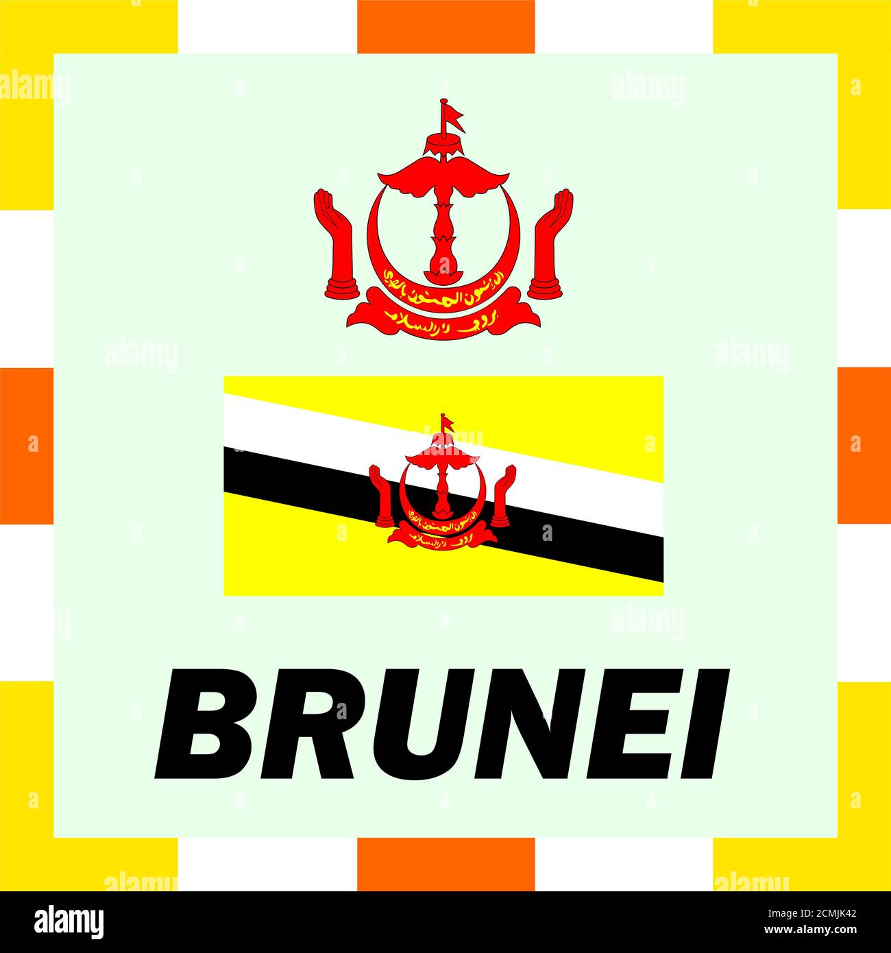 Official ensigns, flag and coat of arm of Brunei Stock Photo - Alamy