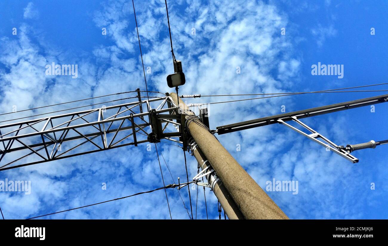 Line of high voltage wires Stock Photo - Alamy