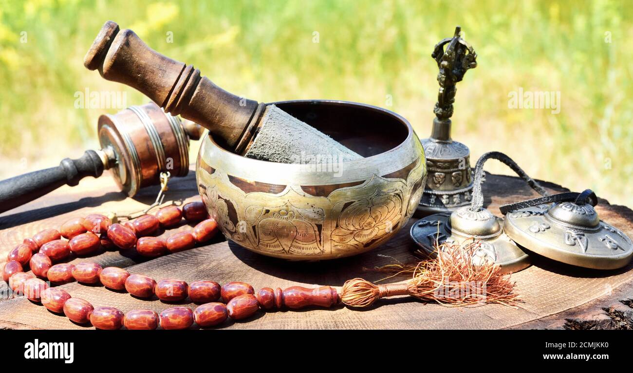 Religious musical instruments for meditation Stock Photo - Alamy