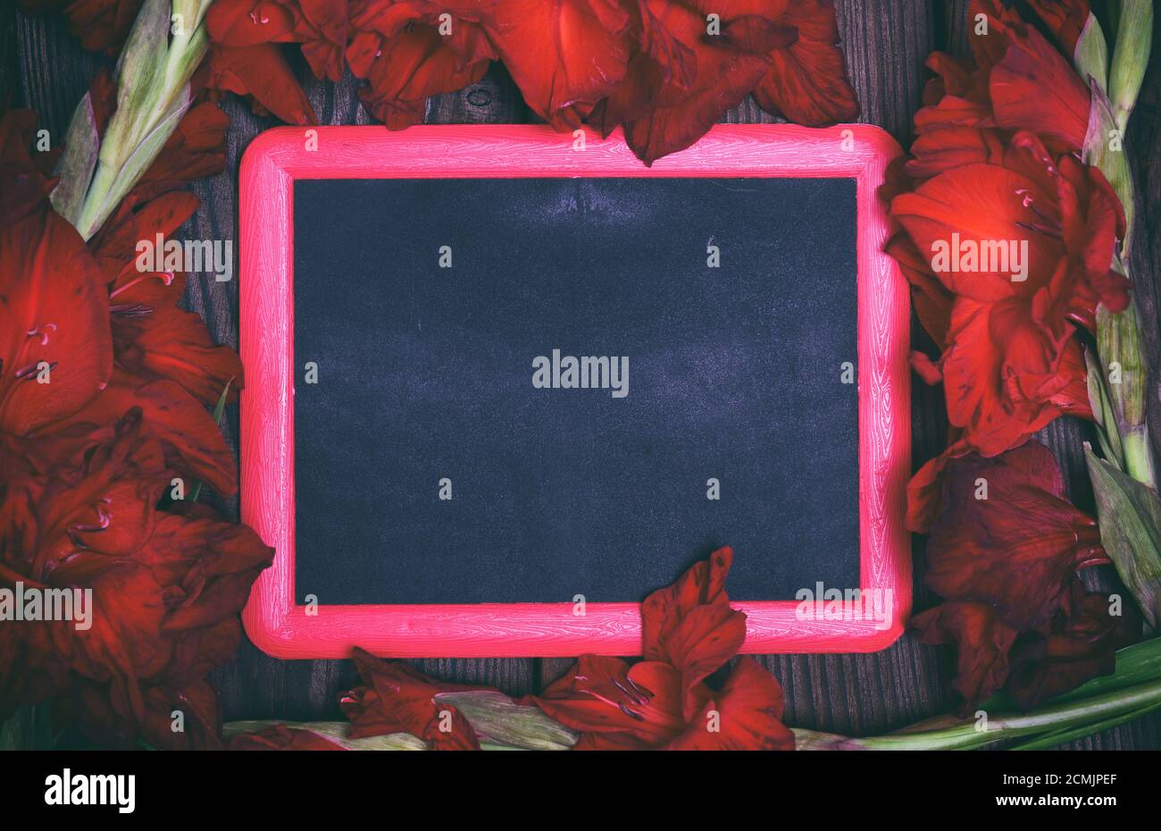 Empty black board with a red frame among Stock Photo - Alamy