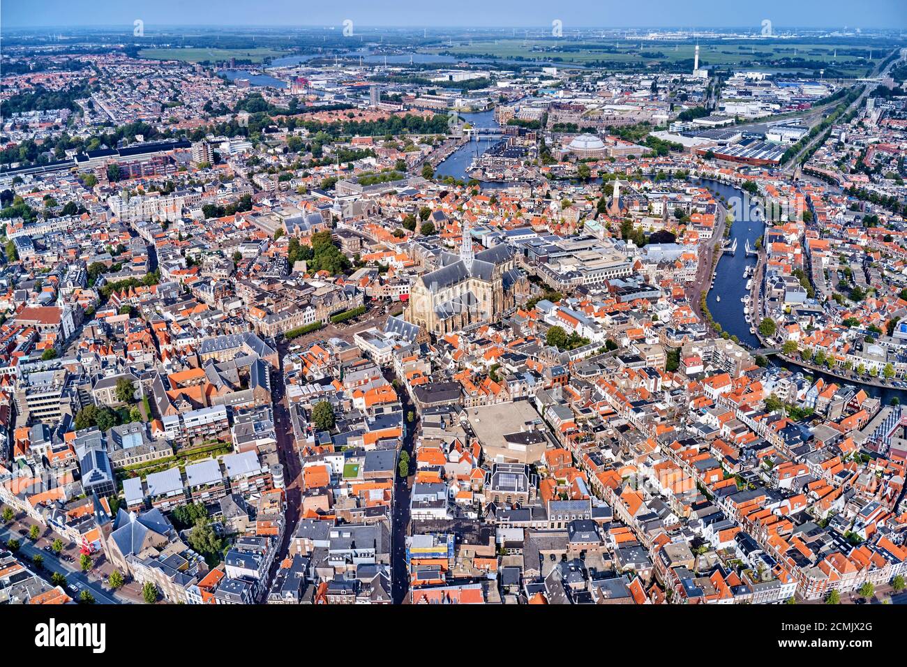 Netherlands, Haarlem - 17-08-2020: view from high above on the city of ...