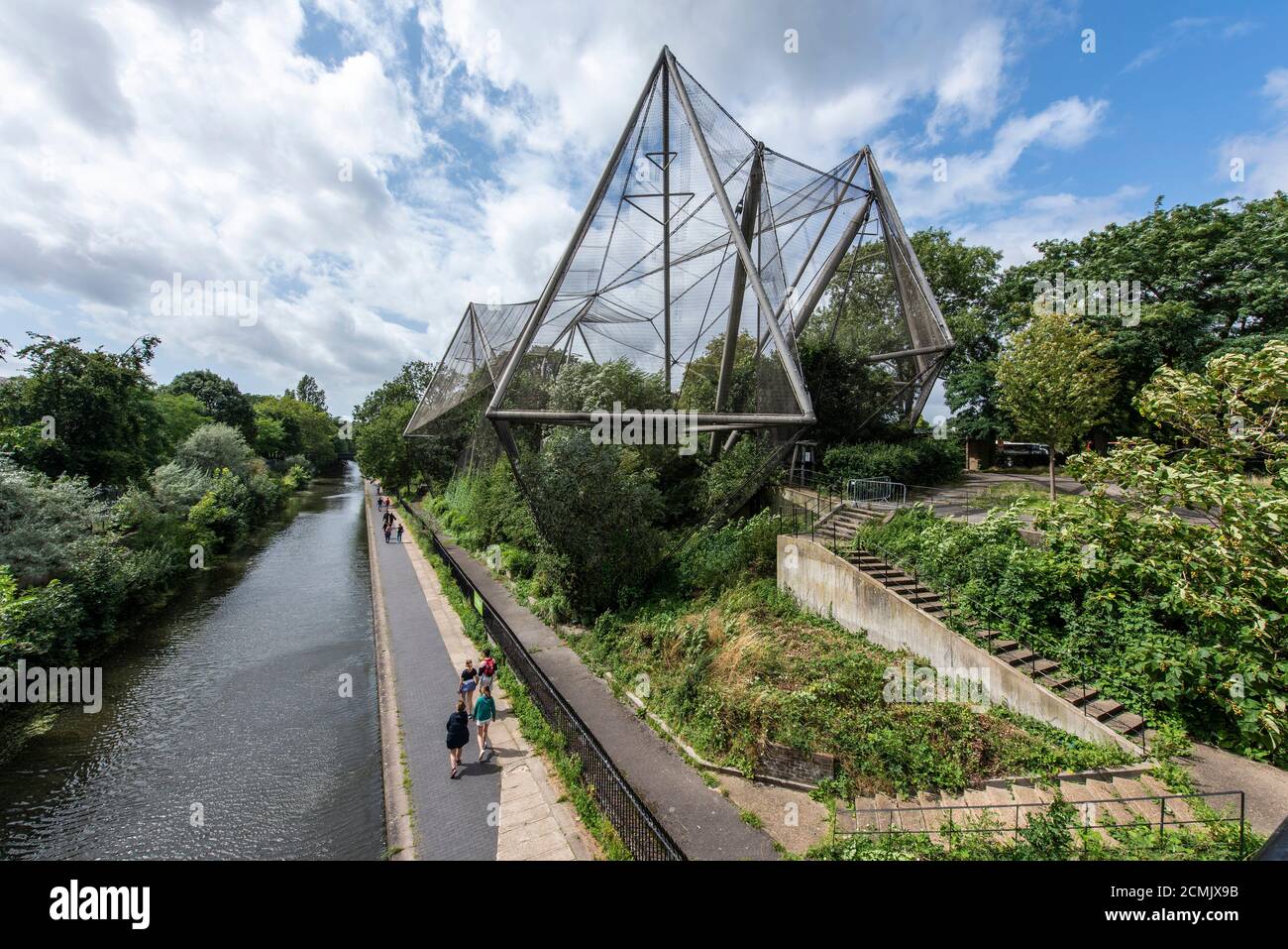 View of aviary from bridge over Regent's Canal. Snowdown Aviary, London ...