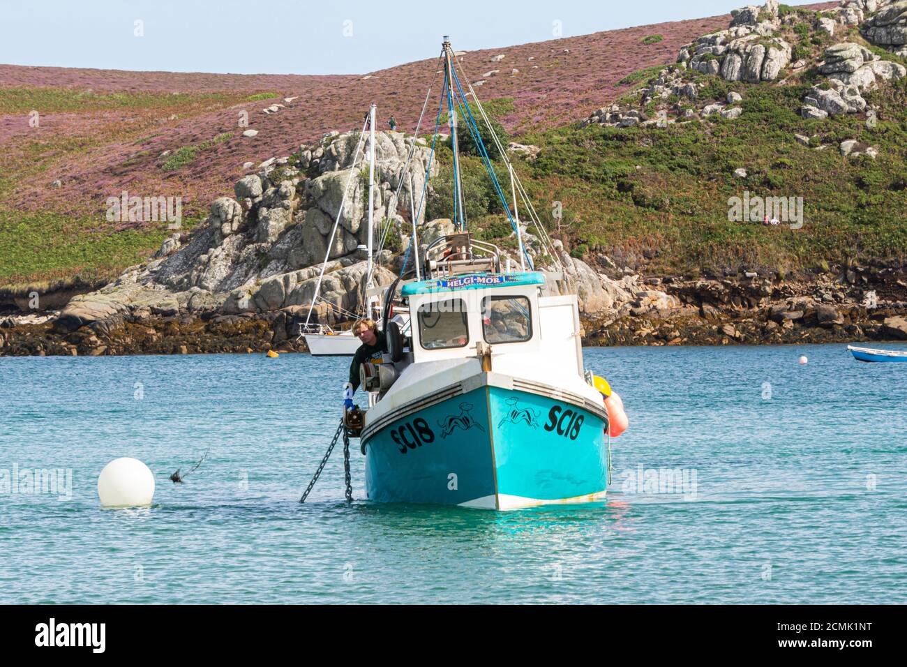 Fishing boat Helgi Mor off the coast of Bryher, Isles of Scilly Stock ...