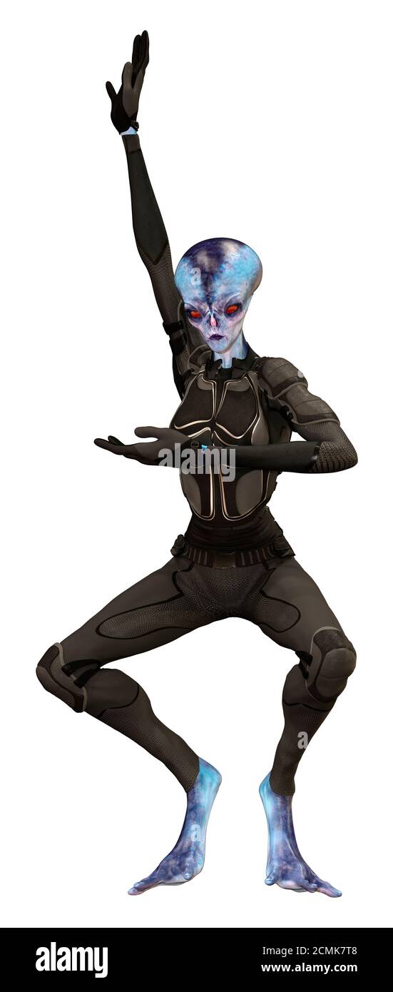 3D rendering of a blue female alien isolated on white background Stock ...