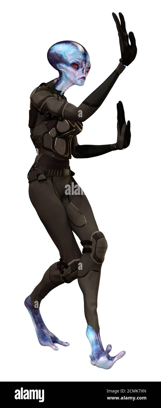 3D rendering of a blue female alien isolated on white background Stock ...