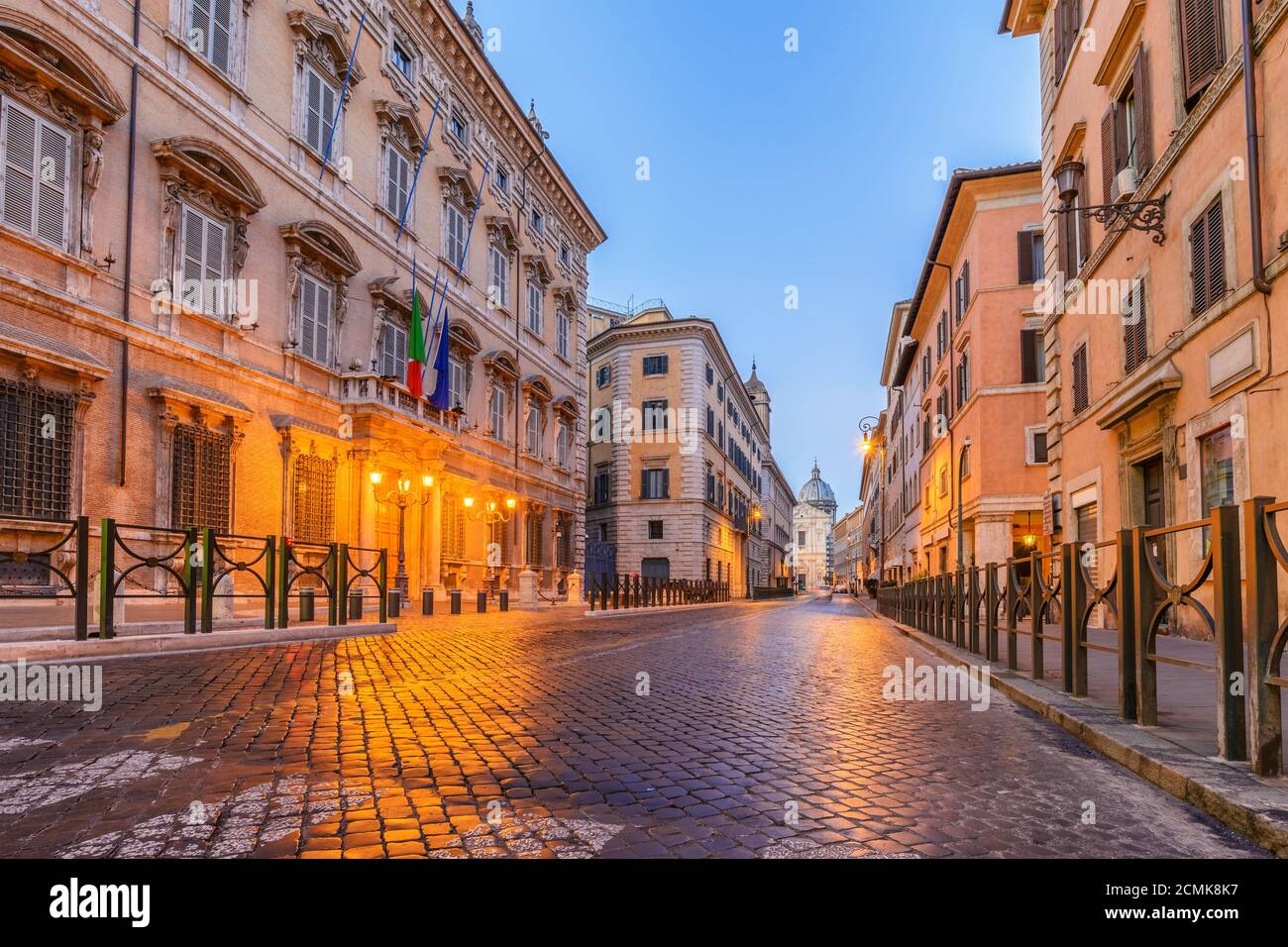 Rome street and city skyline at night, Rome (Roma), Italy Stock Photo ...