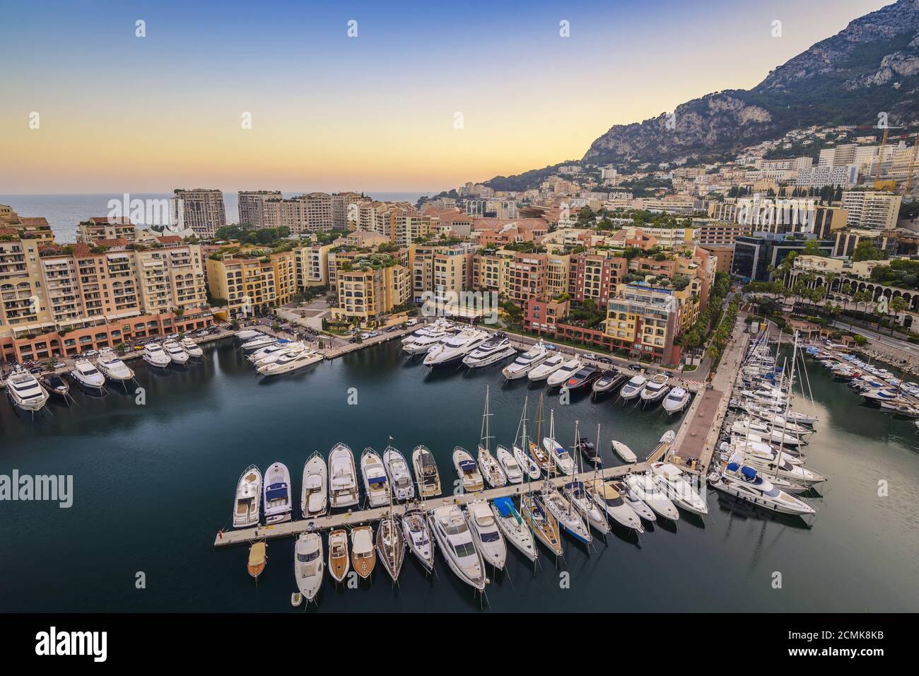 Monaco Ville Harbour sunset panorama city skyline, Monte Carlo, Monaco ...