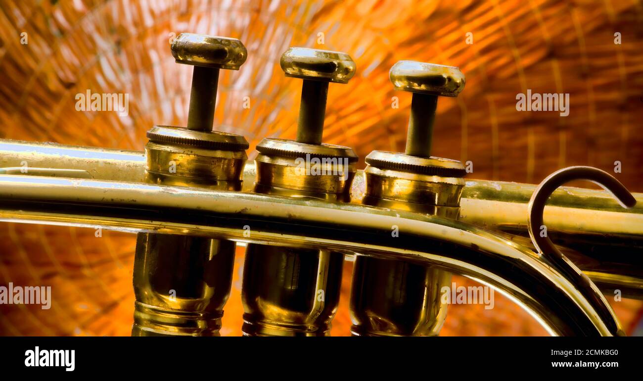 Closeup of old trumpet three valves Stock Photo - Alamy