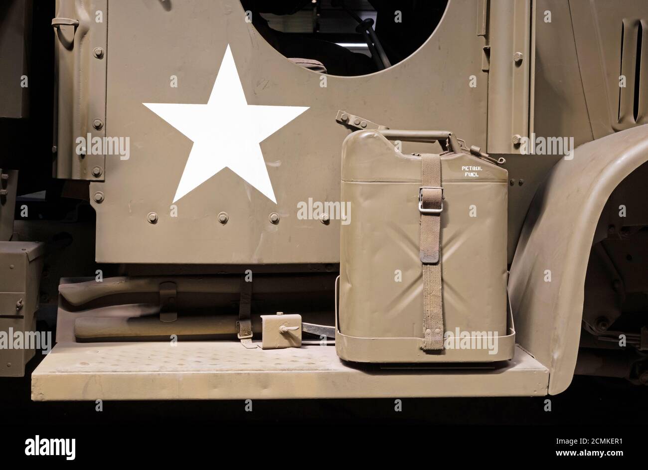 Old canisters with fuel on an old american truck from WW2 Stock Photo ...