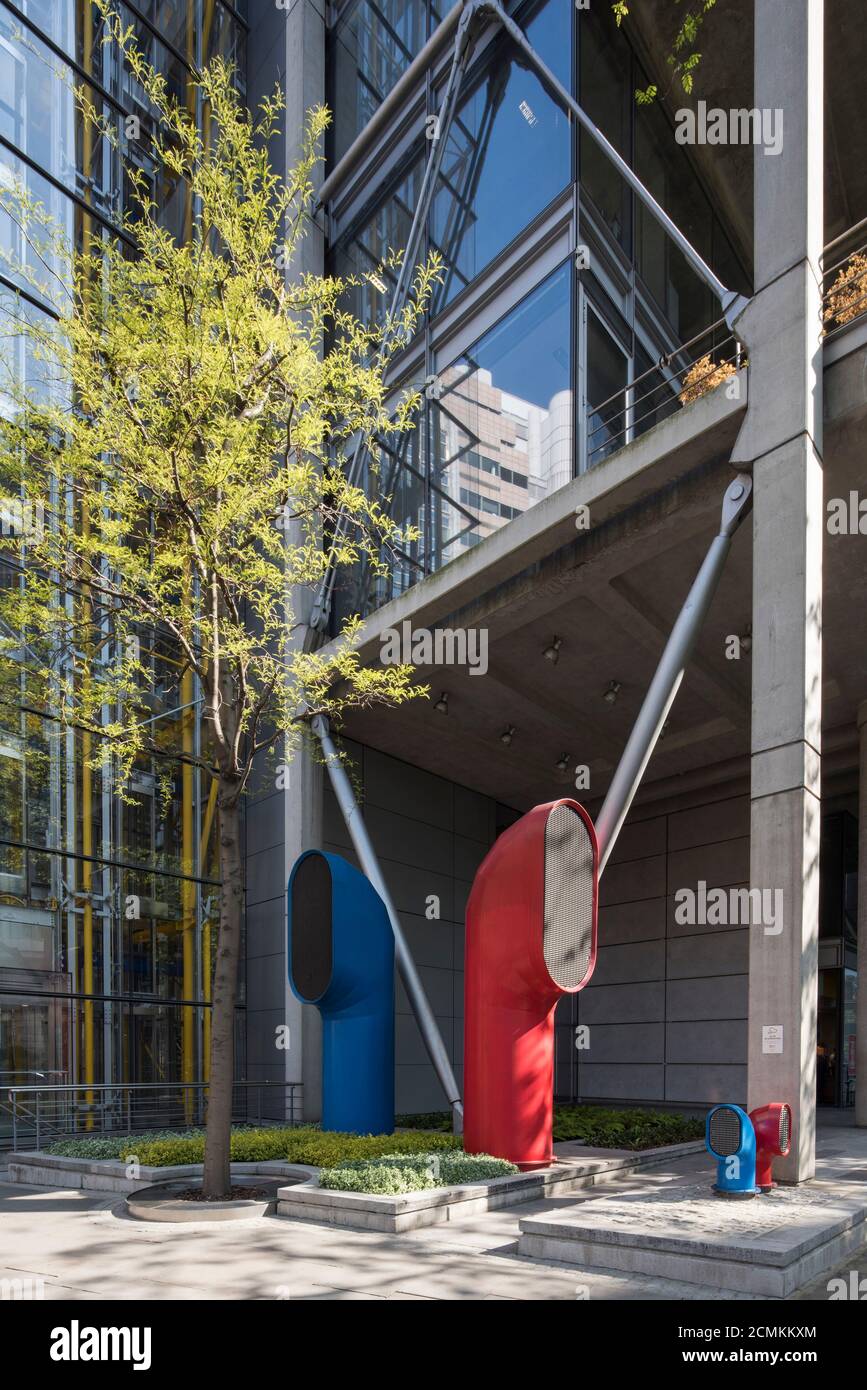 Detail of family of extract (red) and intake (blue) ventilation ducts ...