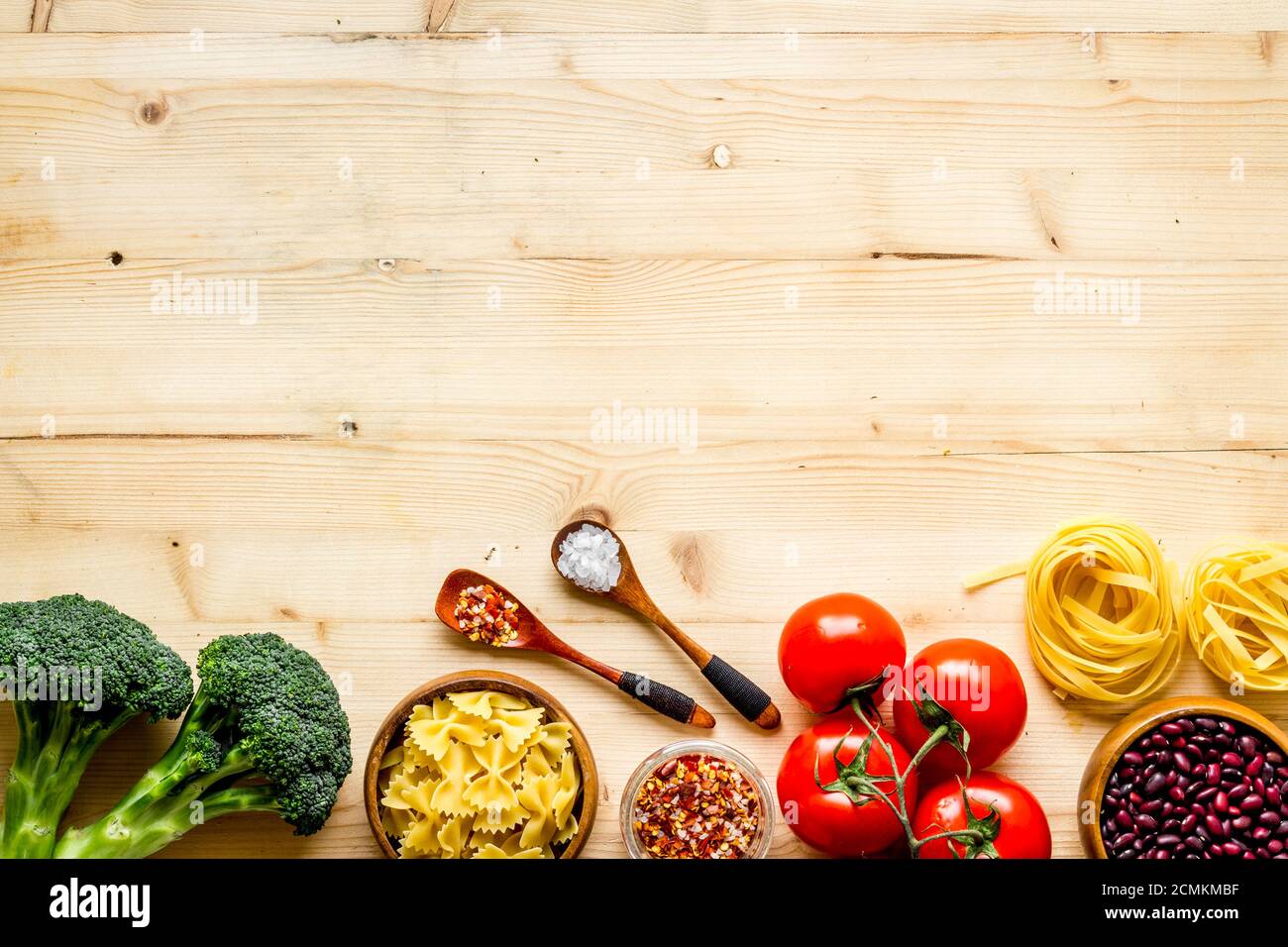 Healthy eating background with vegetables and herbs, top view Stock ...