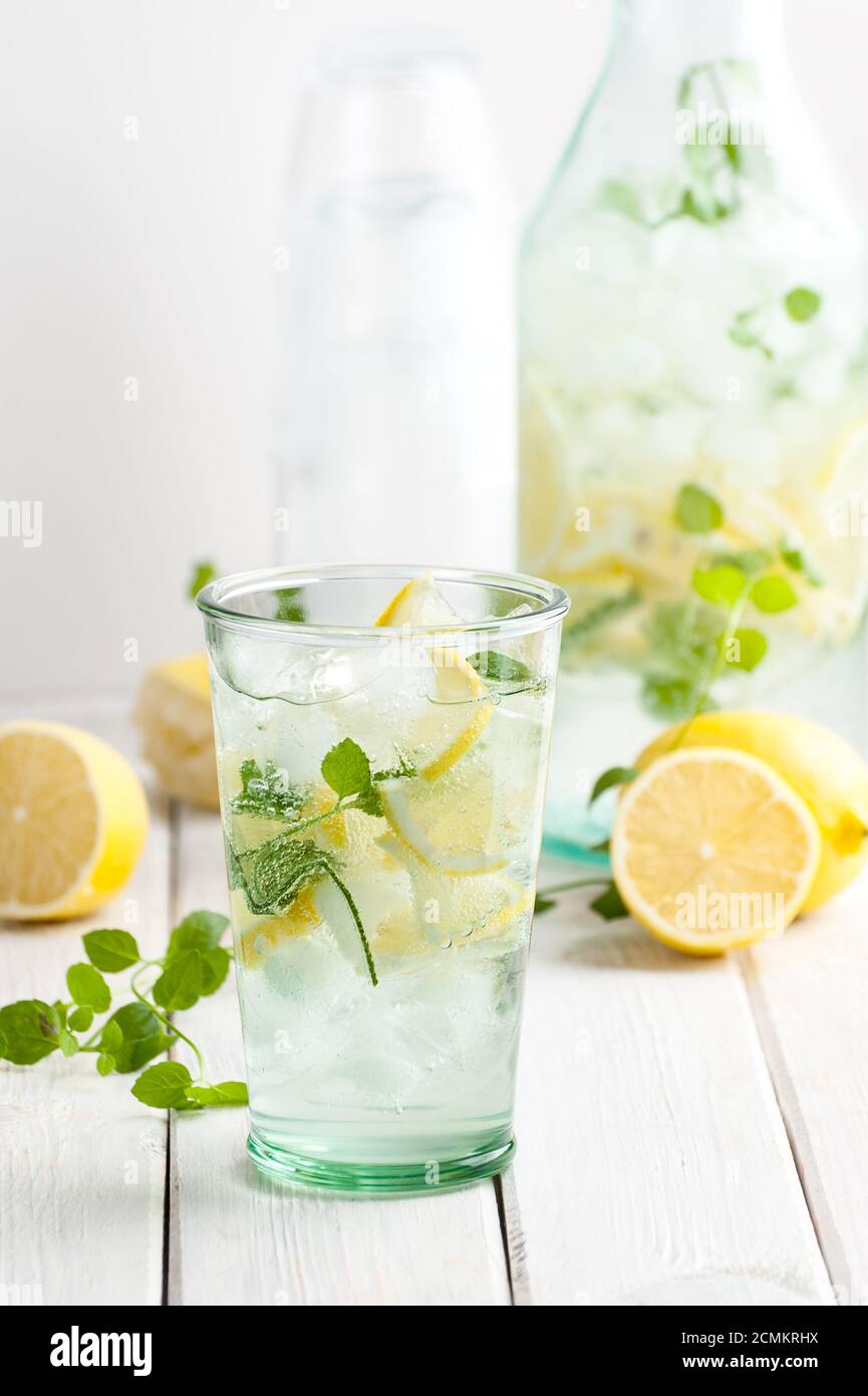 Lemonade from lemons, mint with gasiron water Stock Photo - Alamy