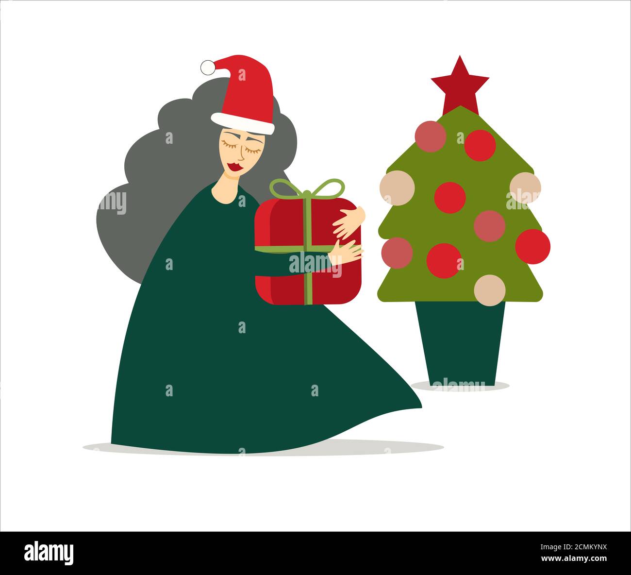 Illustration of woman or Mrs Claus character leaving a gift on ...