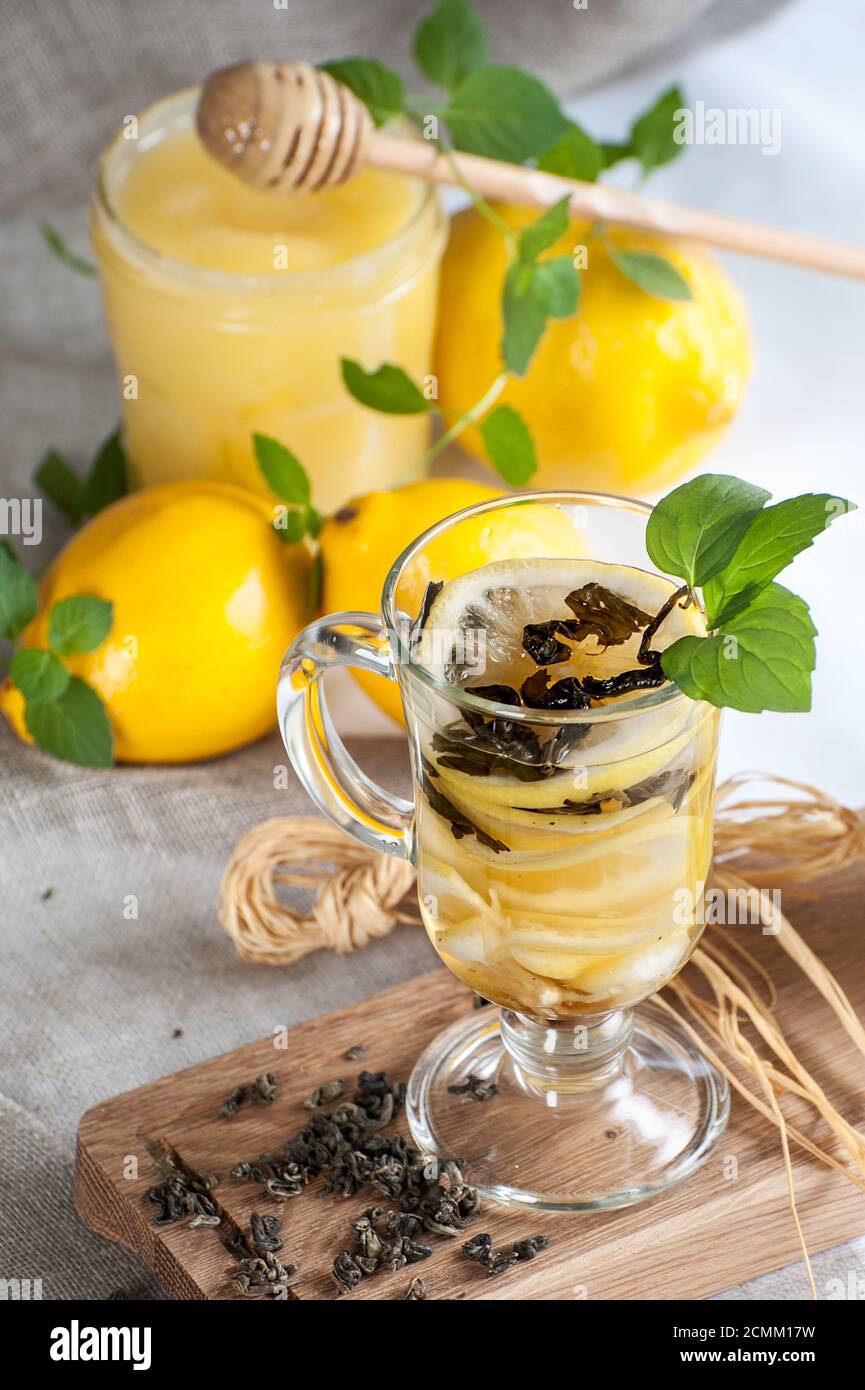 A cup of freshly lemon tea with fresh mint Stock Photo - Alamy