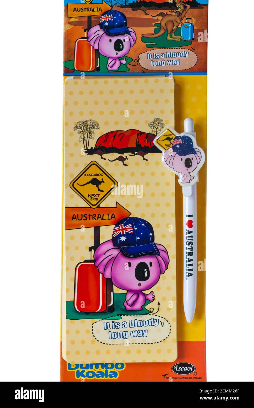 I love Australia souvenirs notepad and pen set on white background ...