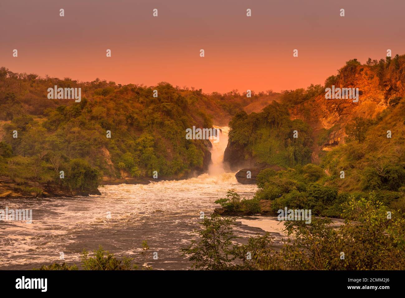 The Murchison waterfall on the Victoria Nile at sunset, Uganda Stock ...