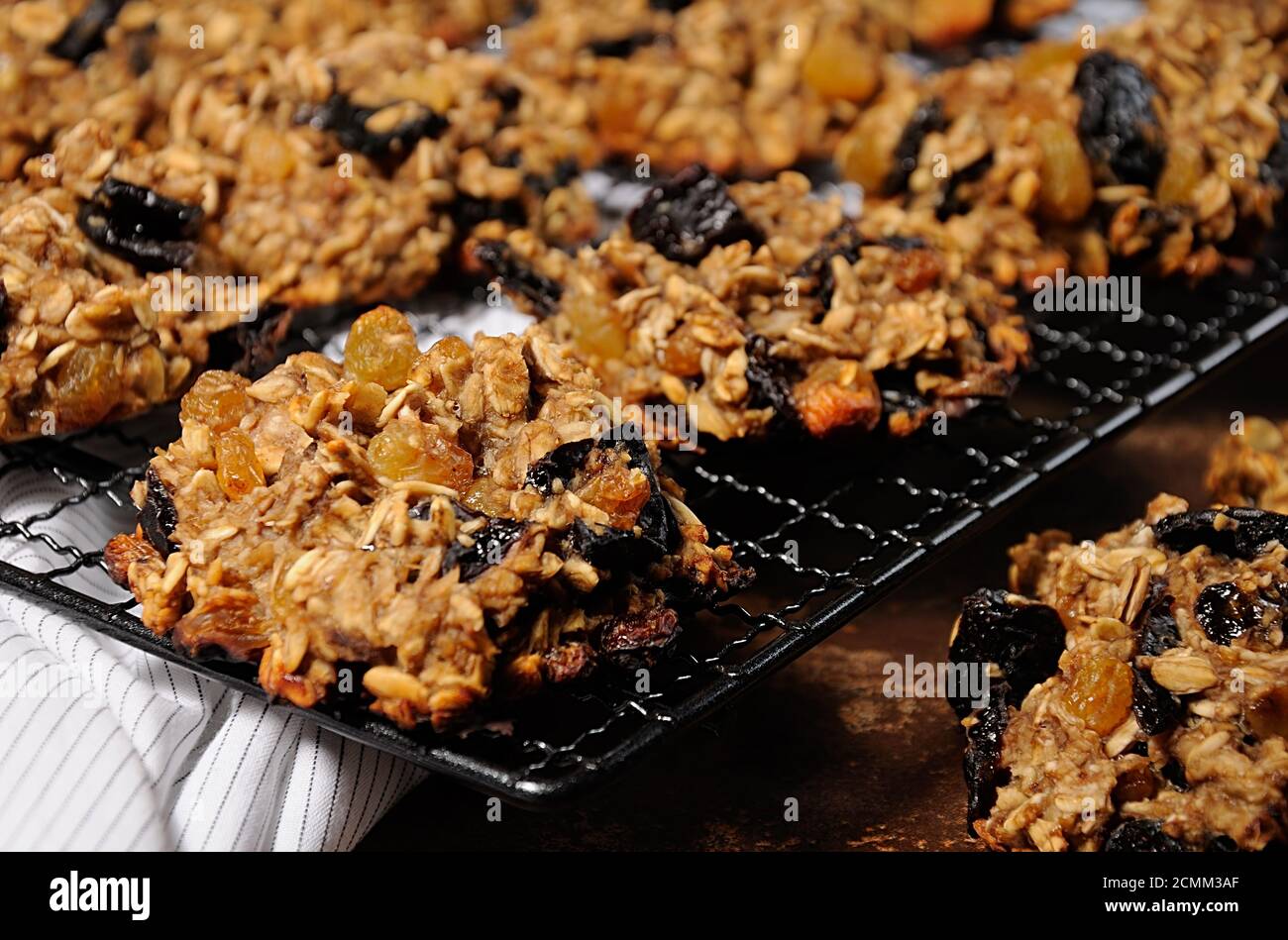 Healthy homemade baking. Oatmeal and banana cookies with dried prunes ...