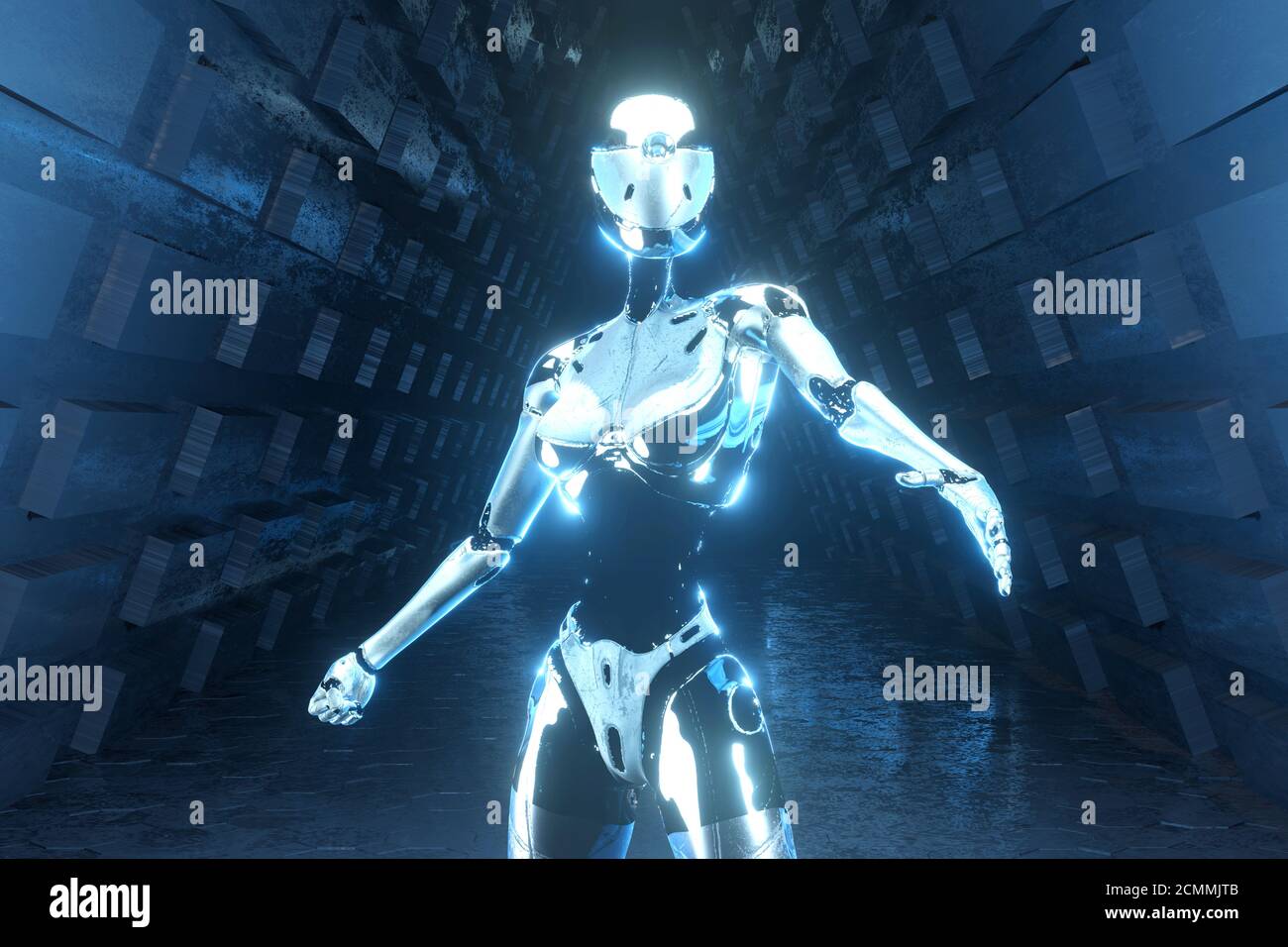 3D Illustration of a Cyborg in a scifi environment Stock Photo - Alamy