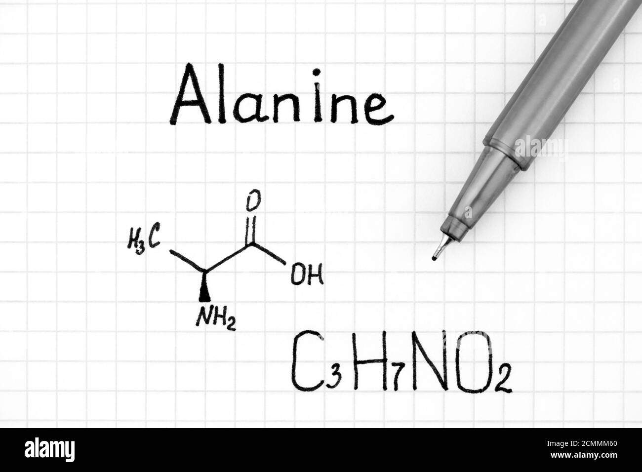 Chemical formula of Alanine with pen. Close-up Stock Photo - Alamy
