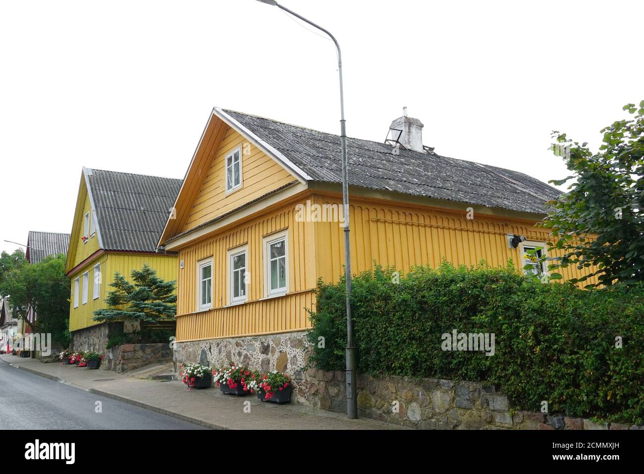 A typical triple-windowed wooden Karaim house, Trakai, Lithuania ...