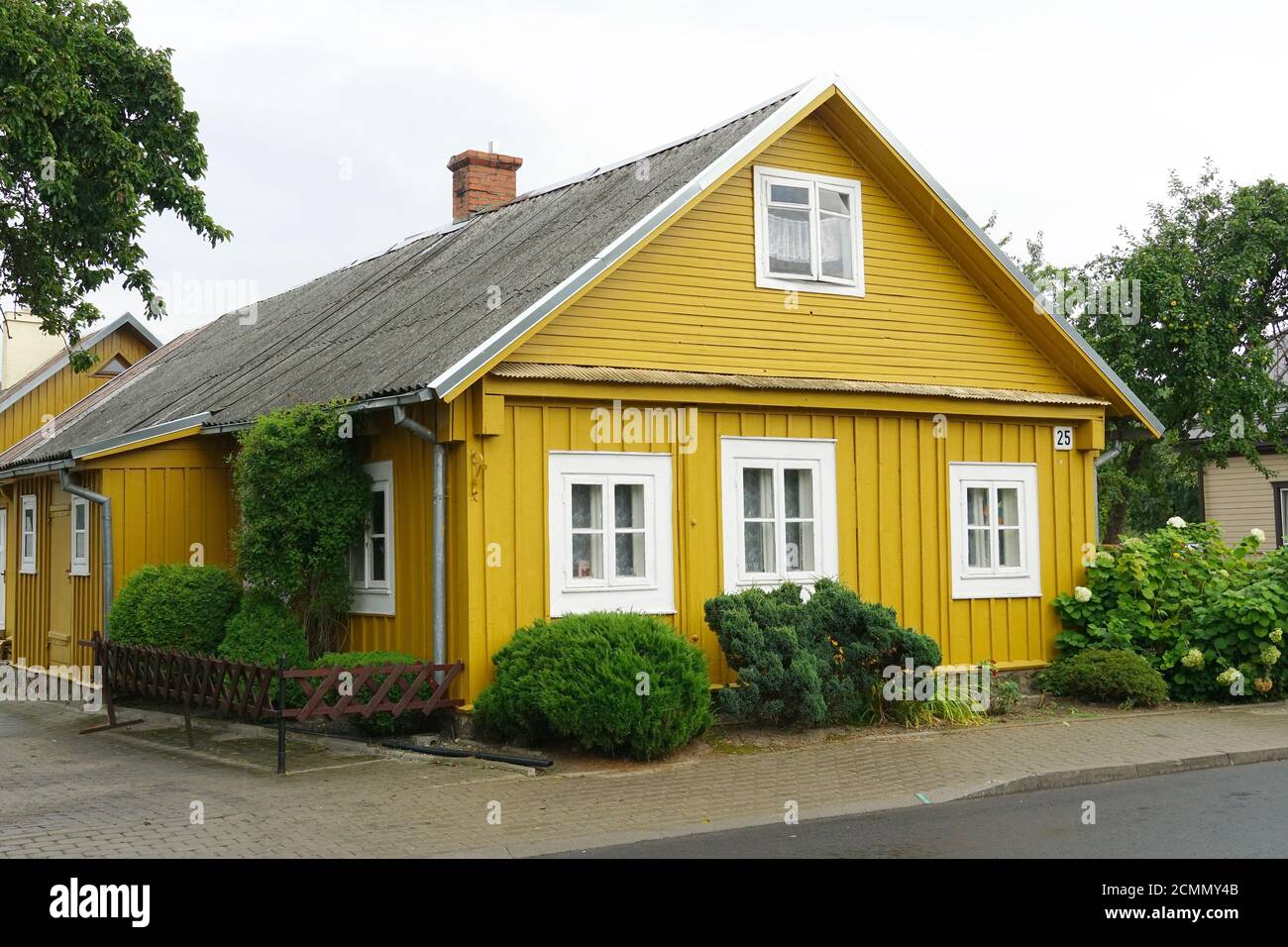 A typical triple-windowed wooden Karaim house, Trakai, Lithuania ...